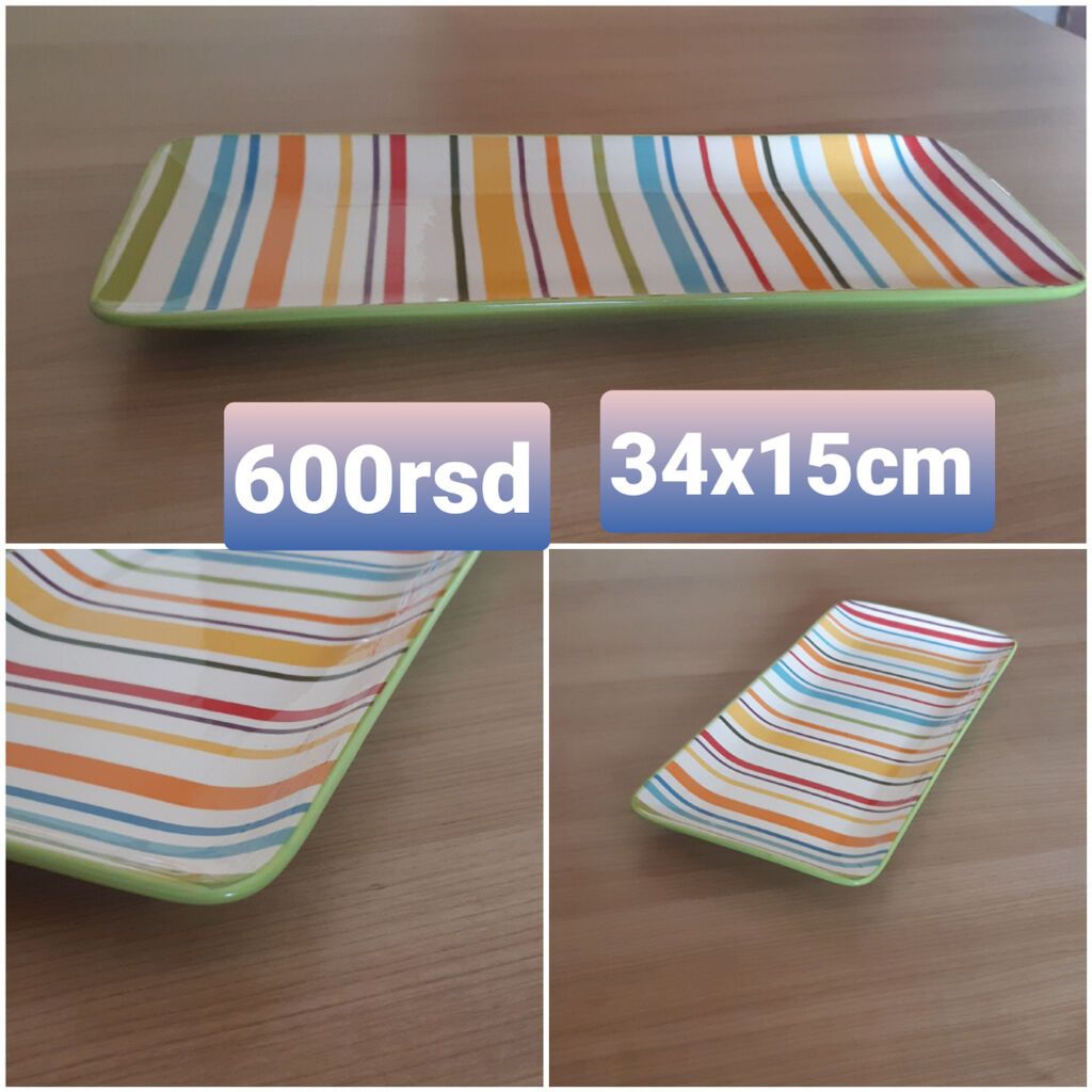 Pravougaona tacna za posluženje sa šarenim prugama. - Dimenzije: 34 x