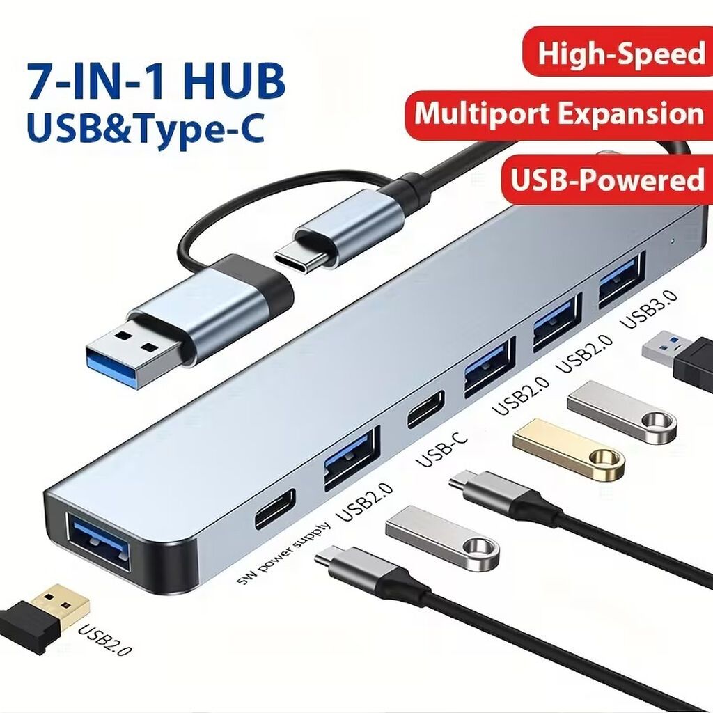 3.0 7-u-1 USB C Hub, 5V režim napajanja, kompatibilan sa tabletom, USB