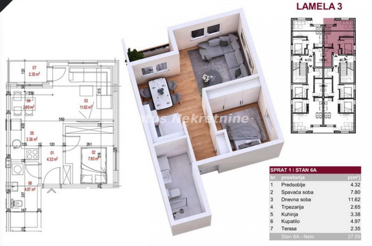 Dvosoban stan na prodaju, Petrovaradin, Novi Sad, 37m², 96.400 €