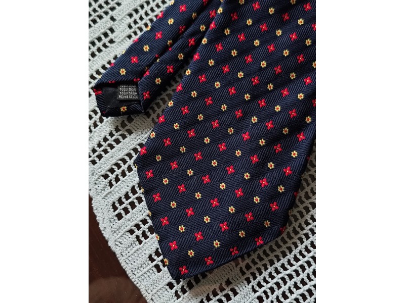 Brutalna svilena teget kravata sa mikro floral motivima