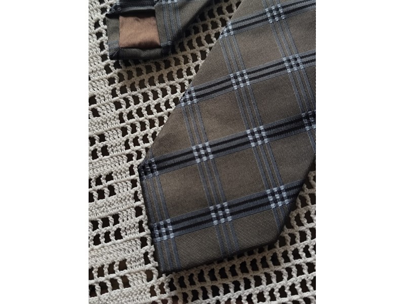 Luksuzna karirana taupe celik plava Hugo BOSS kravata