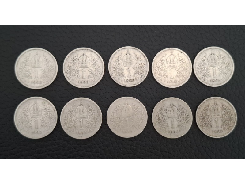 1 korona - lot od 10 kom, srebro 50 gr