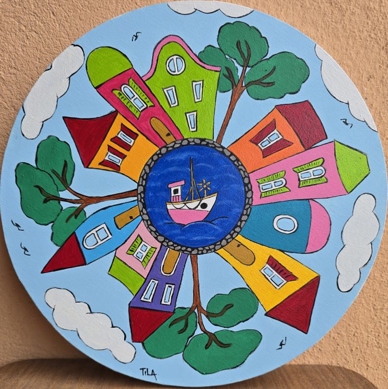 Krug, akril na okruglom platnu, prečnik 30 cm, Tijana L. , sertifikat, 5900 dinara