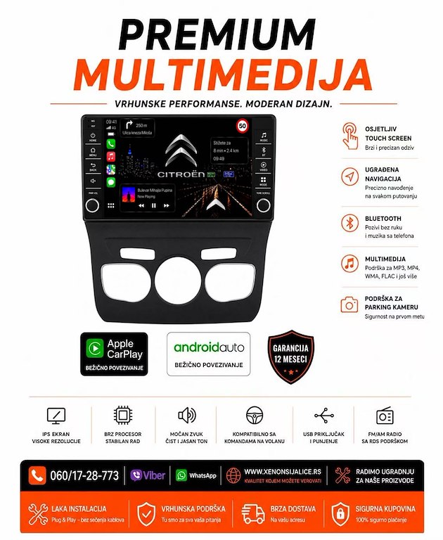 CITROEN C4,DS4 MULTIMEDIJA ANDROID,CAR PLAY NAVIGACIJA TOUCH SCREEN 10 INCA