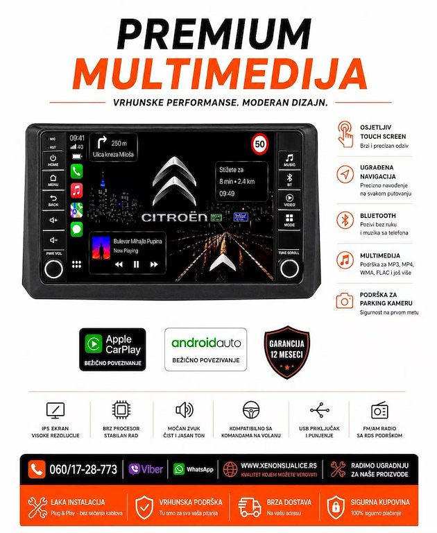 CITROEN C5 MULTIMEDIJA ANDROID,CAR PLAY NAVIGACIJA TOUCH SCREEN 10 INCA