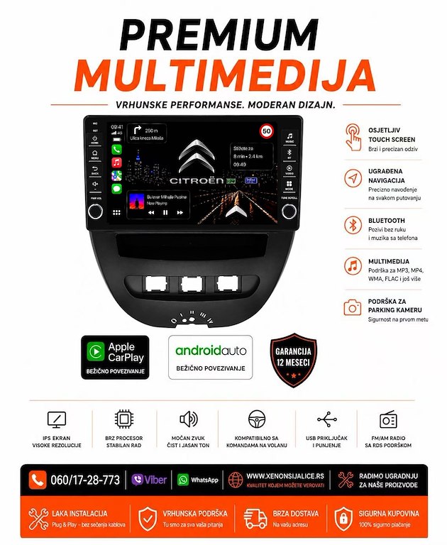 CITROEN C1 MULTIMEDIJA ANDROID,CAR PLAY NAVIGACIJA TOUCH SCREEN 10 INCA