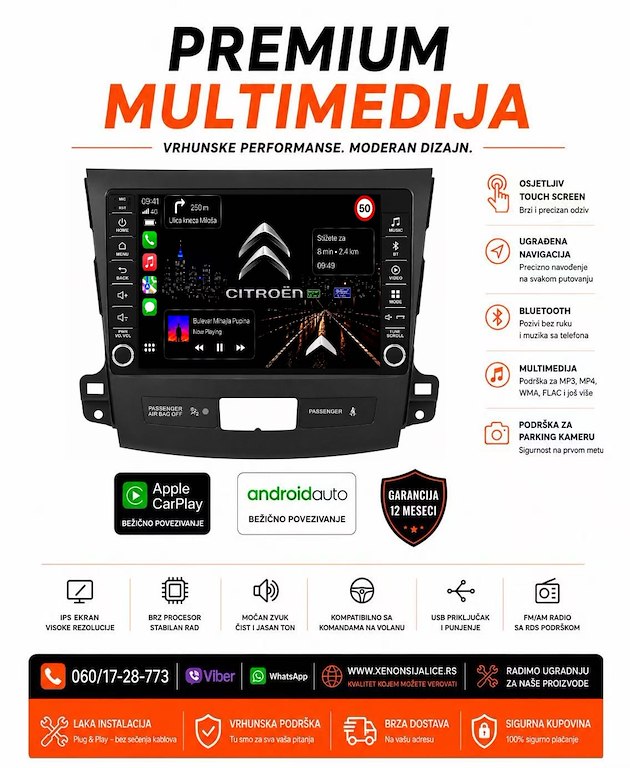 CITROEN C CROSSER MULTIMEDIJA ANDROID,CAR PLAY NAVIGACIJA TOUCH SCREEN 10 INCA