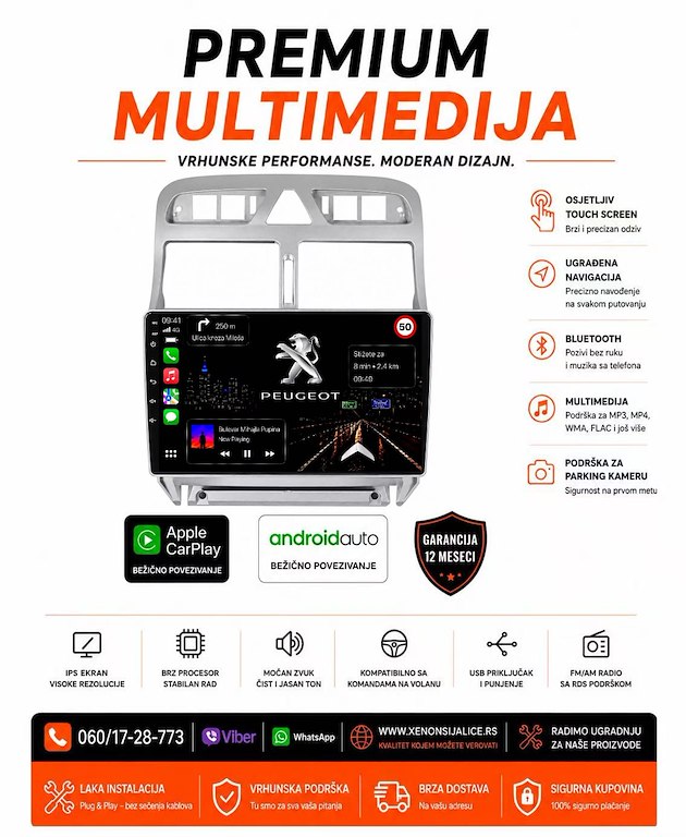 PEUGEOT 307 MULTIMEDIJA ANDROID,CAR PLAY NAVIGACIJA TOUCH SCREEN 10 INCA