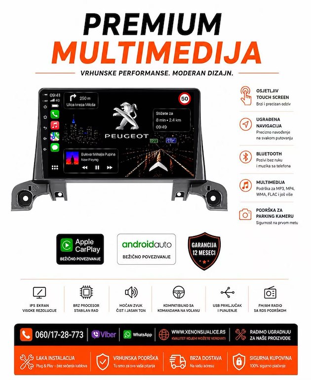 PEUGEOT 308 NOVI TIP MULTIMEDIJA ANDROID,CAR PLAY NAVIGACIJA TOUCH SCREEN 10 INCA