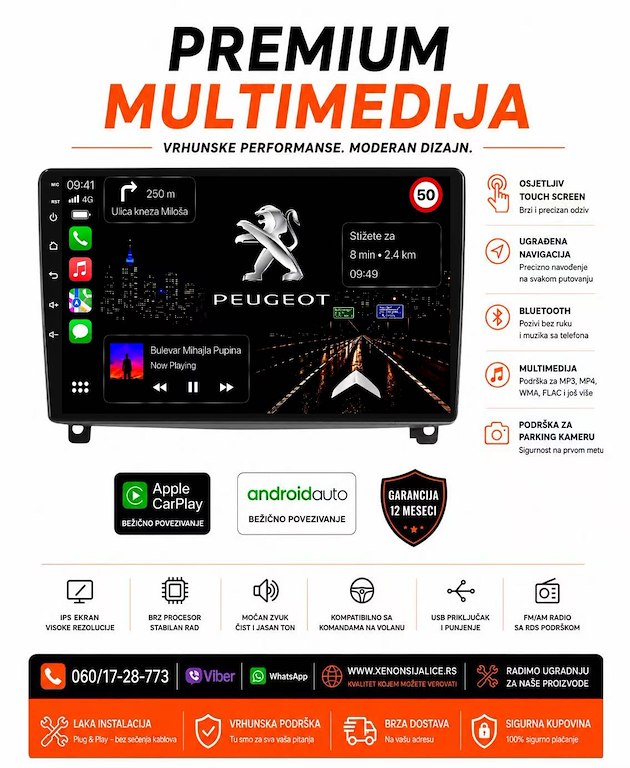 PEUGEOT 407 MULTIMEDIJA ANDROID,CAR PLAY NAVIGACIJA TOUCH SCREEN 10 INCA