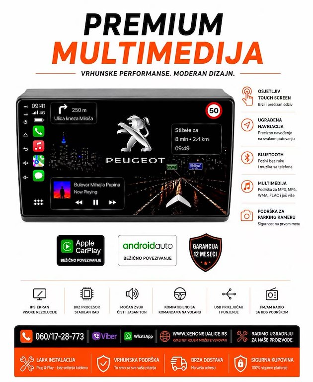 PEUGEOT BOXER MULTIMEDIJA ANDROID,CAR PLAY NAVIGACIJA TOUCH SCREEN 10 INCA