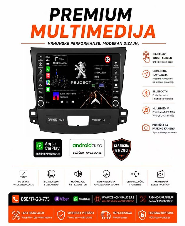PEUGEOT 4007 MULTIMEDIJA ANDROID,CAR PLAY NAVIGACIJA TOUCH SCREEN 10 INCA