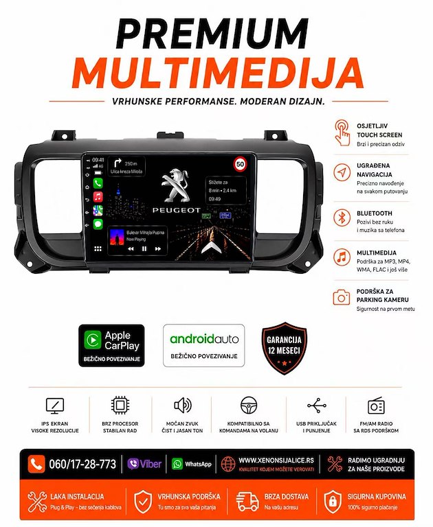PEUGEOT EXPERT MULTIMEDIJA ANDROID,CAR PLAY NAVIGACIJA TOUCH SCREEN 10 INCA