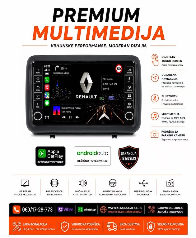 RENAULT CLIO MULTIMEDIJA ANDROID,CAR PLAY NAVIGACIJA TOUCH SCREEN 10 INCA