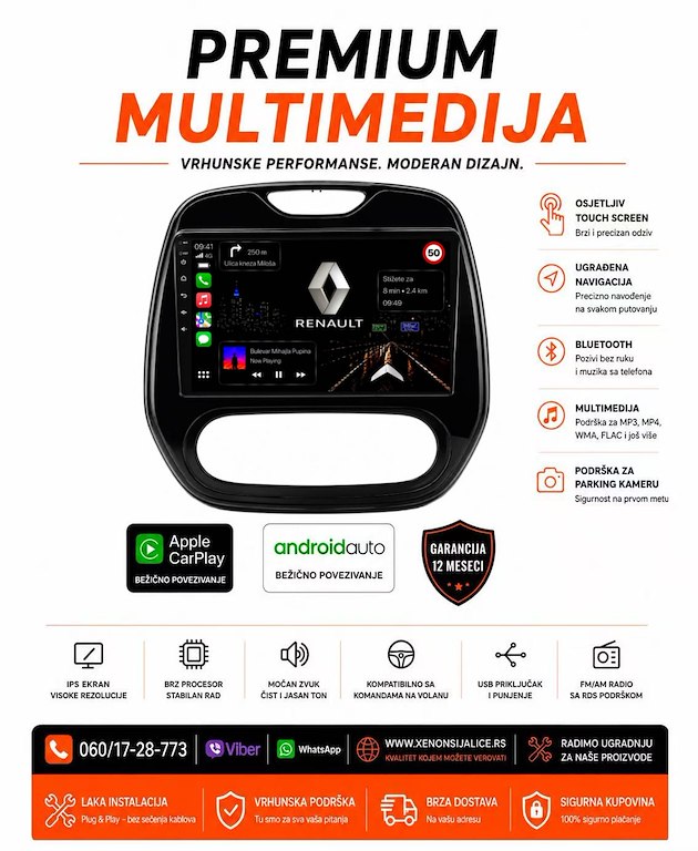 RENAULT CAPTURE MULTIMEDIJA ANDROID,CAR PLAY NAVIGACIJA TOUCH SCREEN 10 INCA