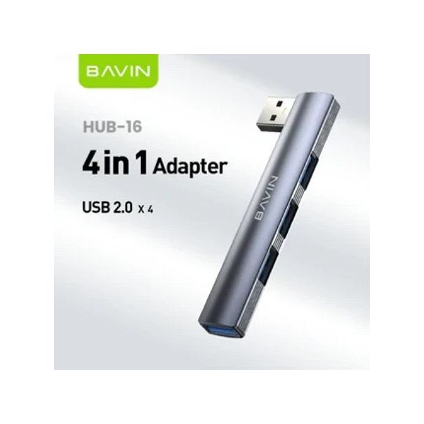 BAVIN USB HUB 90° 4/1 3*Usb 2.0+ 1* Usb 3.0 siva HUB-16