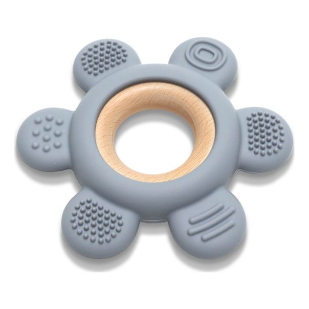 LORELLI SILIKONSKO DRVENA GLODALICA ZA BEBE FLOWER - NATURAL GREY