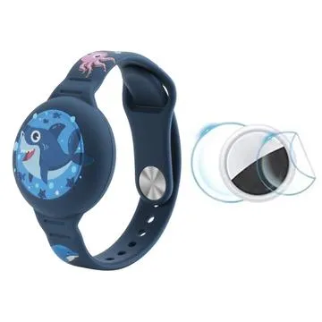 AIRTAG 1/2 BRACELET FOR KIDS IN SILICONE WITH HAPPY SHARK - BLUE