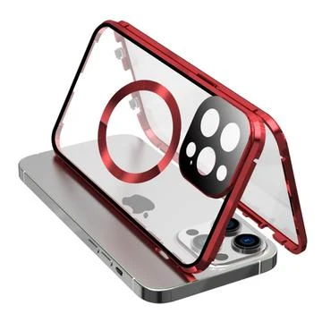IPHONE 15 PRO MAX CASE DOUBLE SIDED HD TEMPERED GLASS PHONE COVER COMPATIBLE WITH MAGSAFE - RED