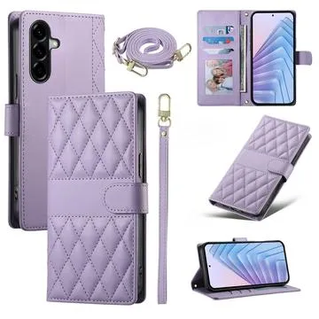SAMSUNG GALAXY A57 LUXURY QUILTED WALLET CASE - PURPLE