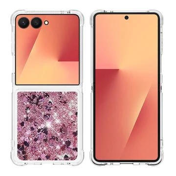 SAMSUNG GALAXY Z FLIP7 GLITTER QUICKSAND TPU CASE - ROSE GOLD HEARTS