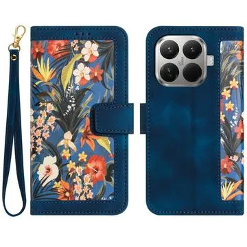 XIAOMI 17T FLORAL WALLET CASE WITH CARD SLOTS - DARK BLUE