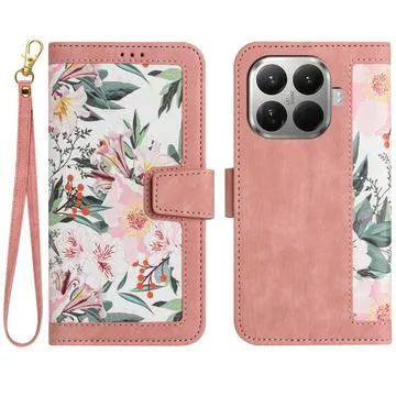 XIAOMI 17T FLORAL WALLET CASE WITH CARD SLOTS - PINK