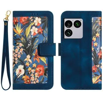SONY XPERIA 1 VIII FLORAL WALLET CASE WITH CARD SLOTS - DARK BLUE