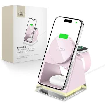 TECH-PROTECT QI15W A43 3-IN-1 MAGSAFE WIRELESS CHARGER - BABY PINK