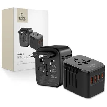 TECH-PROTECT TA200 UNIVERSAL TRAVEL ADAPTER - EU, UK, US, AU - BLACK