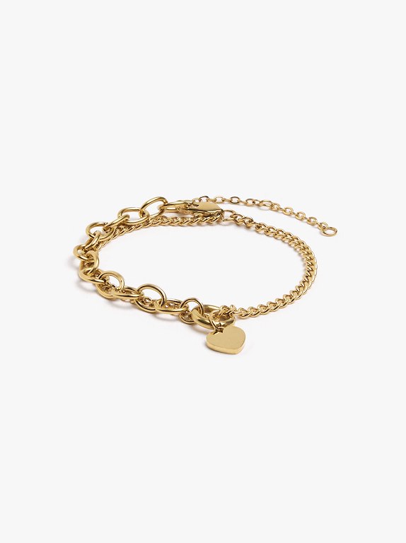 LINK BRACELET WITH HEART LINKS - STAINLESS STEEL
