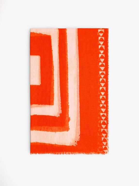 SCARF WITH GEOMETRIC PRINTED LINEN BLEND