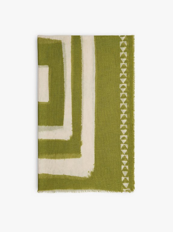 SCARF WITH GEOMETRIC PRINTED LINEN BLEND