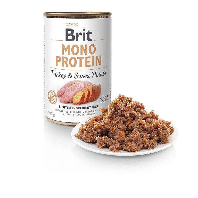 BRIT Mono Protein, s ćuretinom i slatkim krompirom, bez žitarica, 400g