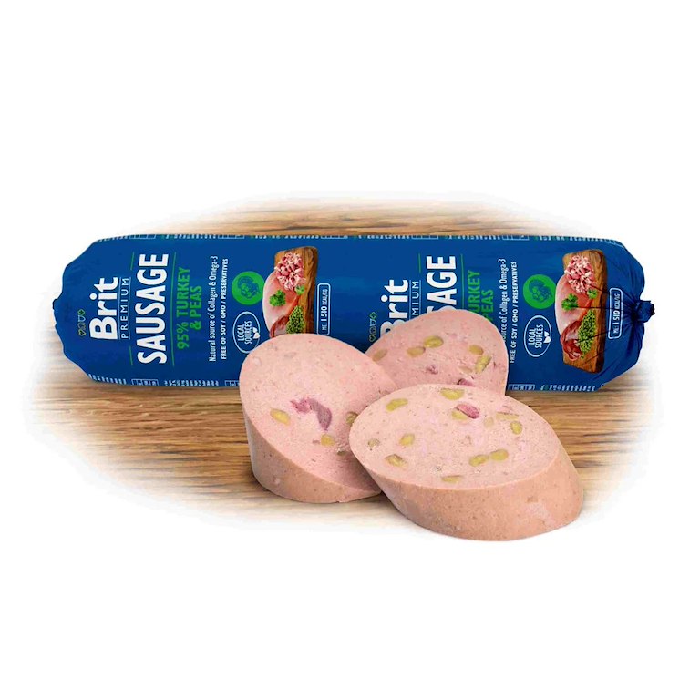 BRIT PREMIUM by Nature kobasica za pse, 95% mesa ćuretine i grašak, 800g