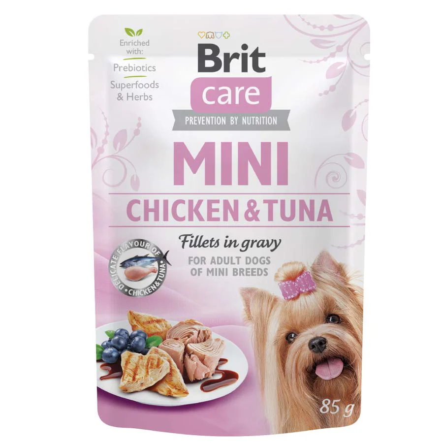 BRIT CARE Mini kesica, fileti u sosu s piletinom i tunjevinom, 85g