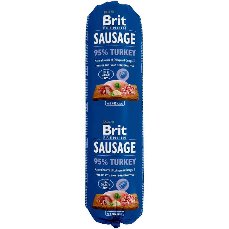 BRIT PREMIUM by Nature kobasica za pse, 95% mesa ćuretine, 800g
