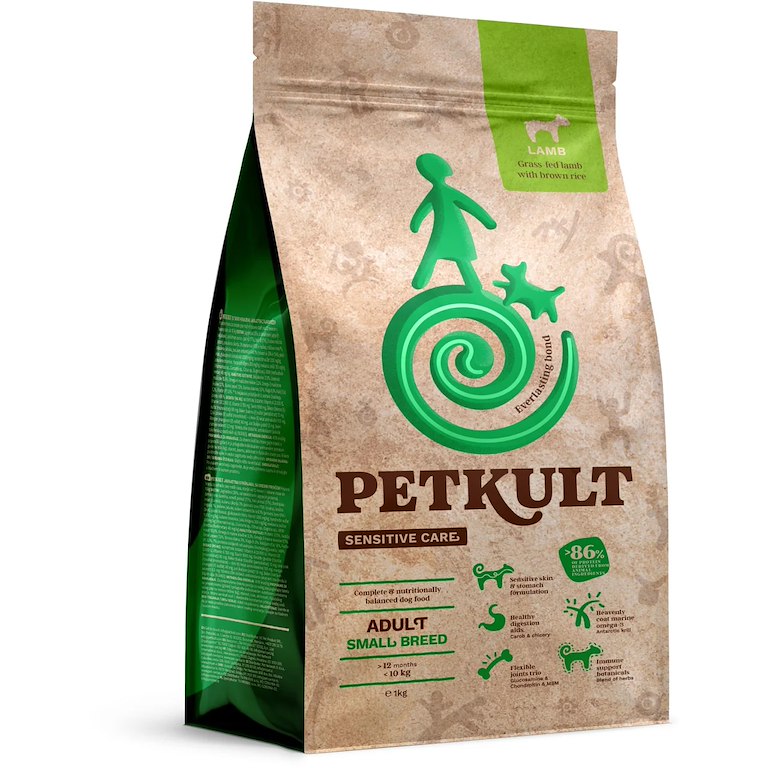 PETKULT Sensitive, jagnjetina s pirinčem, Adult Small
