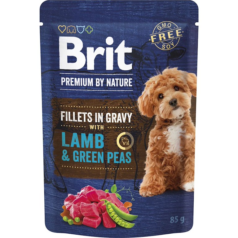 BRIT PREMIUM by Nature, fileti u sosu za pse, s jagnjetinom i graškom, 85g