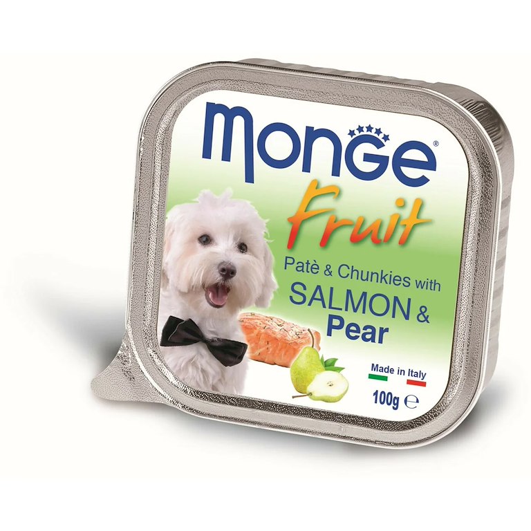 MONGE Fruit Pašteta za pse, s komadićima lososa i kruške, 100g