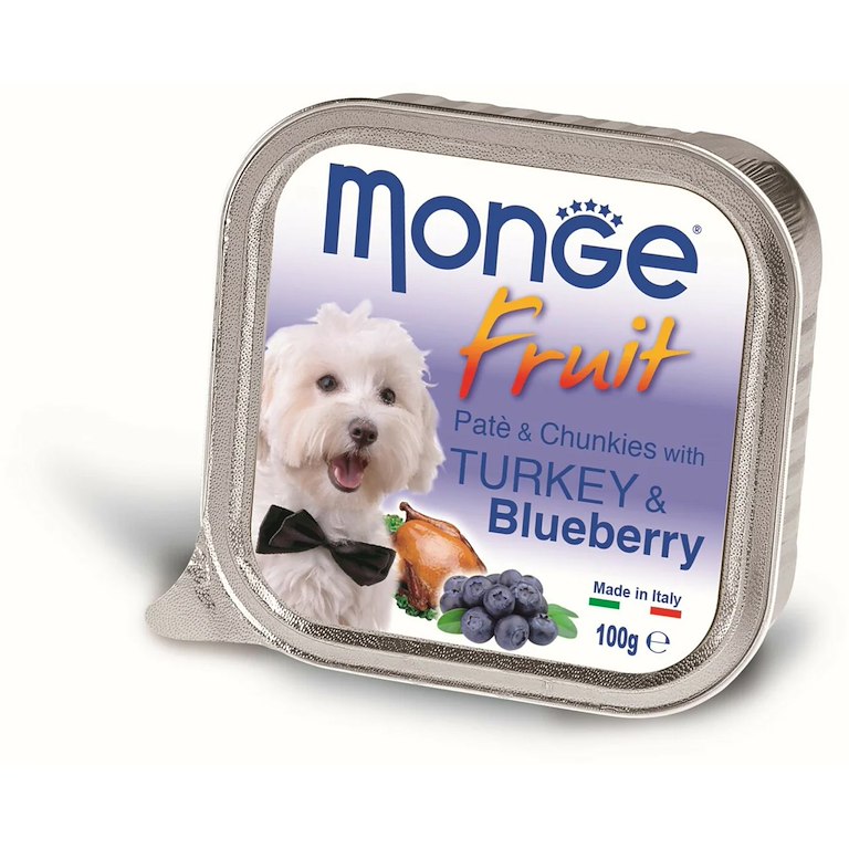 MONGE Fruit Pašteta za pse, s komadićima ćuretine i borovnice, 100g