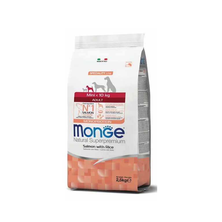 MONGE Hrana za odrasle pse malih rasa, Losos, 2,5kg