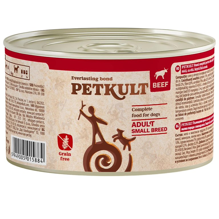 PETKULT mesni komadići, govedina Mini, bez žitarica, 185g