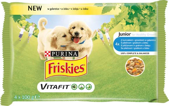 FRISKIES Multipack za štenad JUNIOR Piletina i Grašak u želeu 4x100g