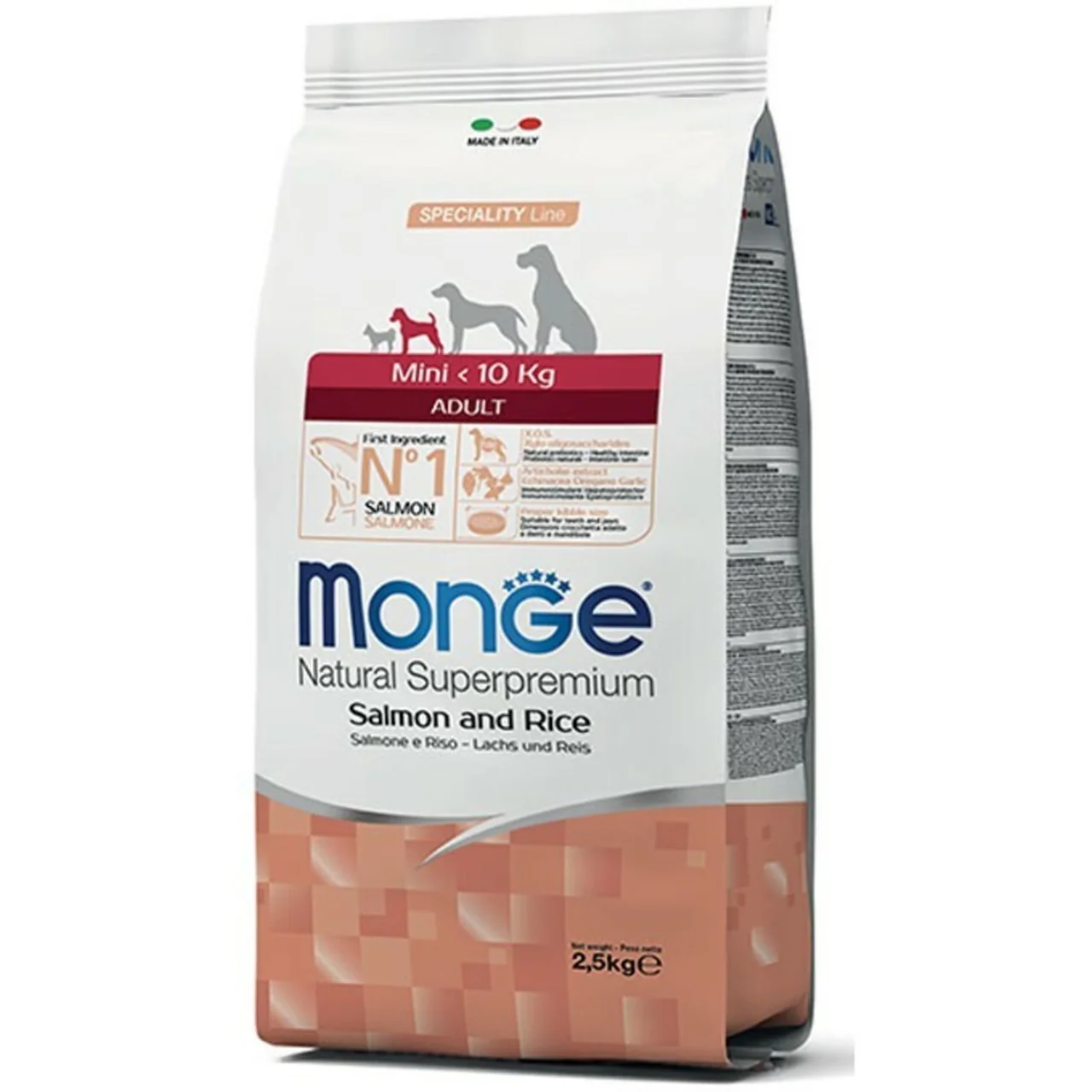 MONGE Hrana za odrasle pse malih rasa, s lososom, 7,5kg