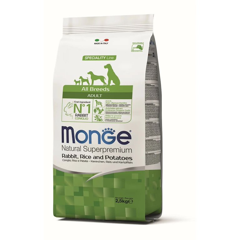 MONGE Hrana za odrasle pse svih rasa, Zečetina, pirinač i krompir, 2,5kg