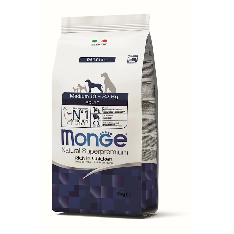 MONGE Hrana za odrasle pse srednjih rasa, s piletinom, 3kg