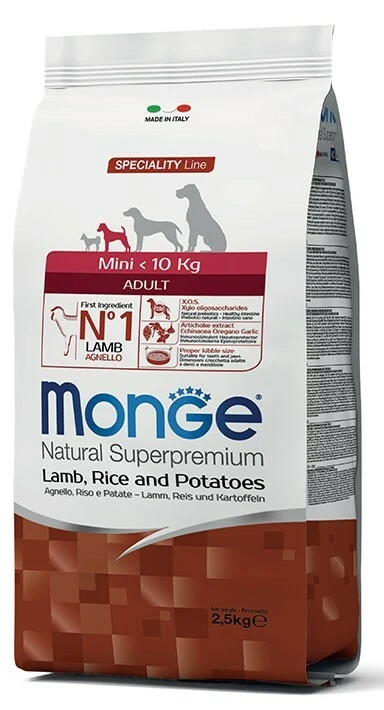 MONGE Hrana za odrasle pse malih rasa , Jagnjetina, pirinač i krompir, 800g