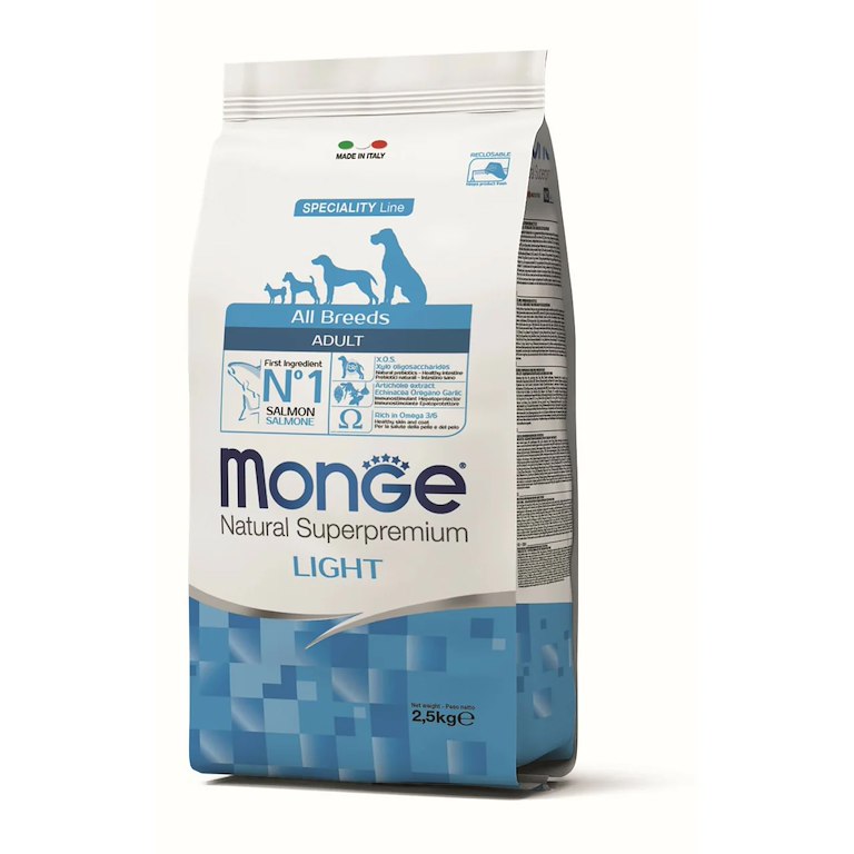 MONGE Hrana za odrasle pse svih rasa Light, Losos i pirinač, 2,5kg