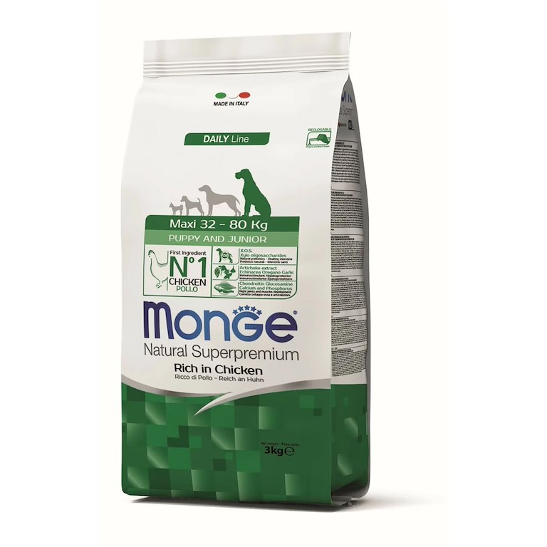MONGE Hrana za štence PUPPY velikih rasa, s piletinom, 3kg